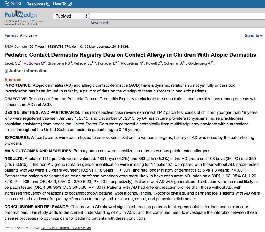 Pediatric Contact Dermatitis Registry Data on Contact Allergy with ...